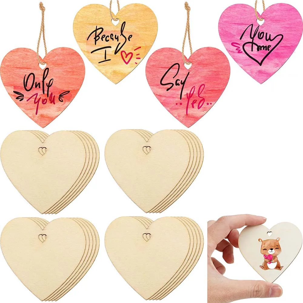 10-20PC-Natural-Wood-Heart-Slices-Unfinished-Predrilled-Wooden-Blank ...