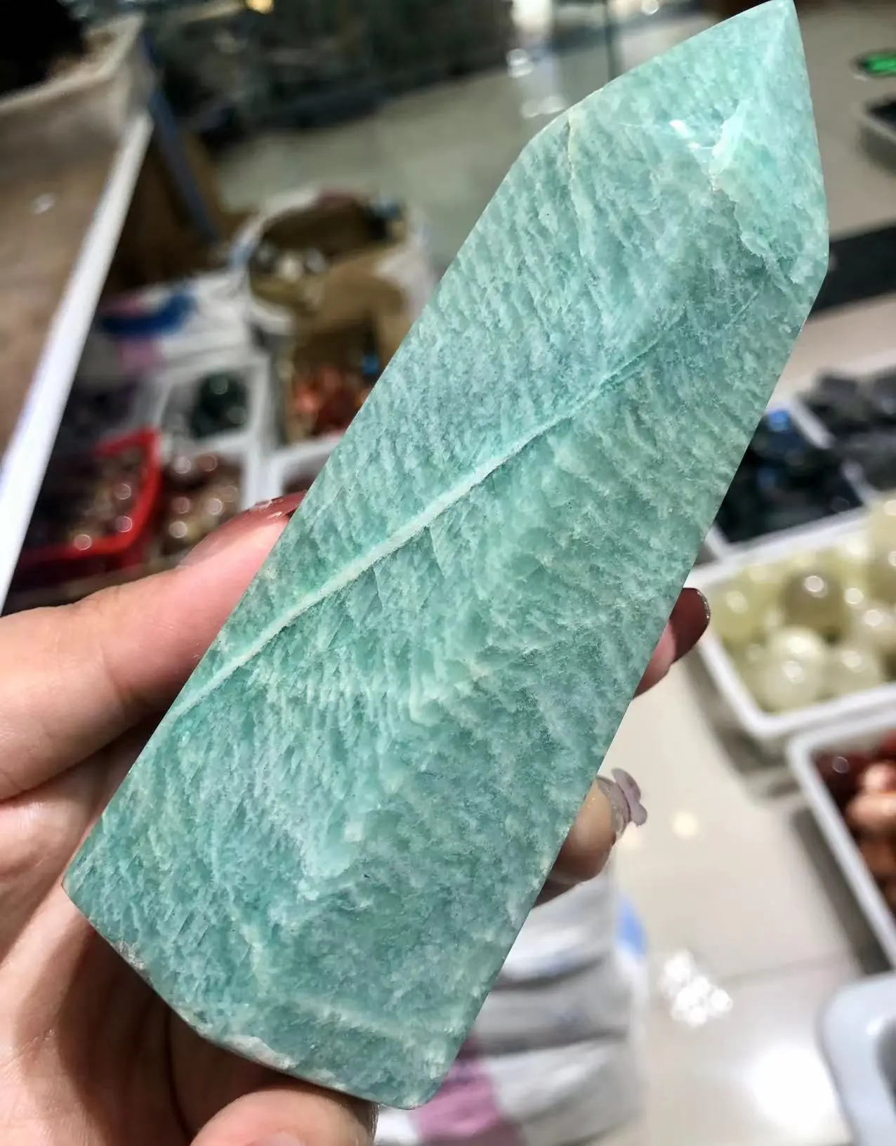 Natural Amazonite Stone Obelisk Quartz Crystal Wand Point Healing Home ...