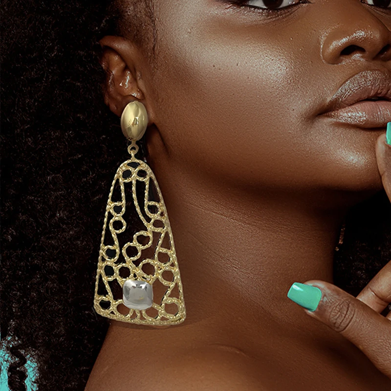 Large Size Women Drop Earrings Charming 18k Gold Plated Big Earrings ...