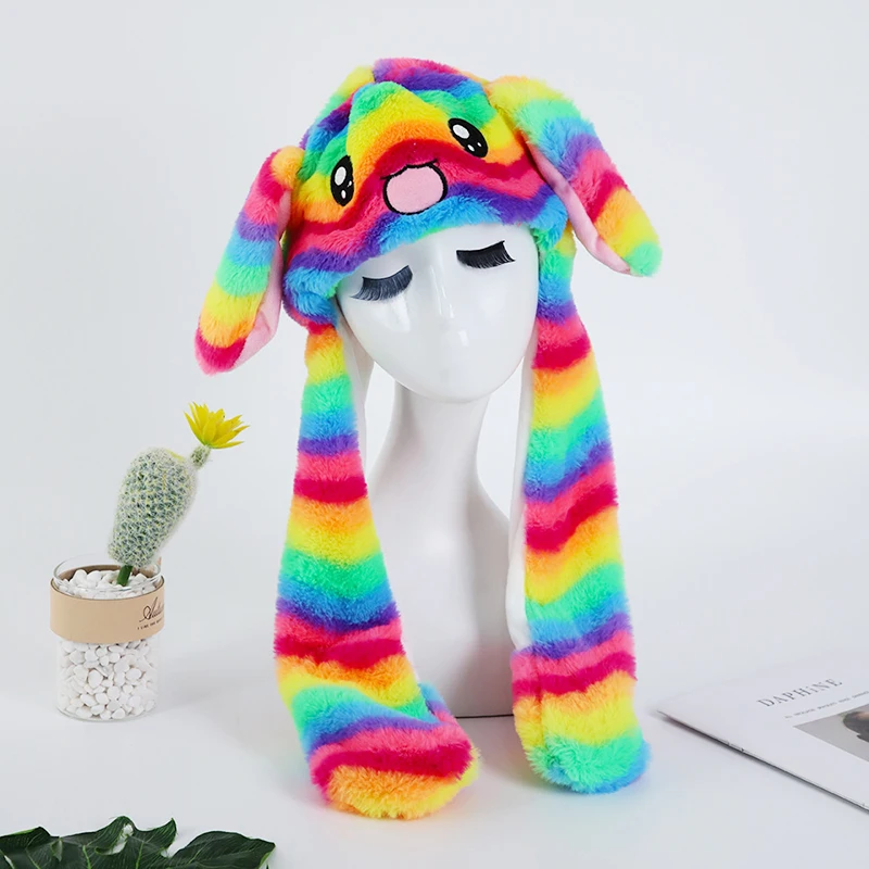 Cartoon Bunny Ear Move Hat Jumping up Toys Rabbit Girls Animal Plush ...