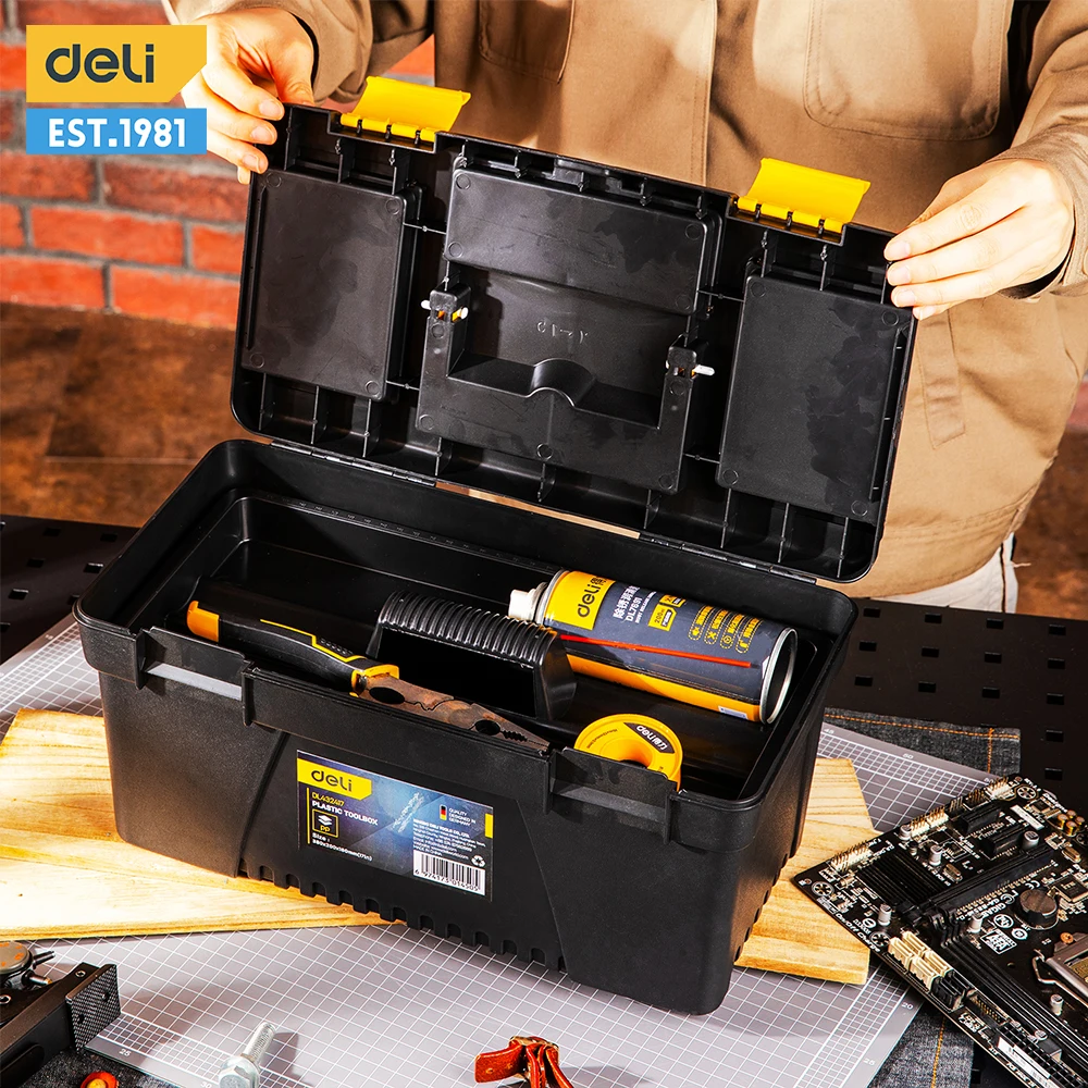 Deli-17-Inch-Tool-Box-Double-Layer-Compartment-Storage-Organizers ...