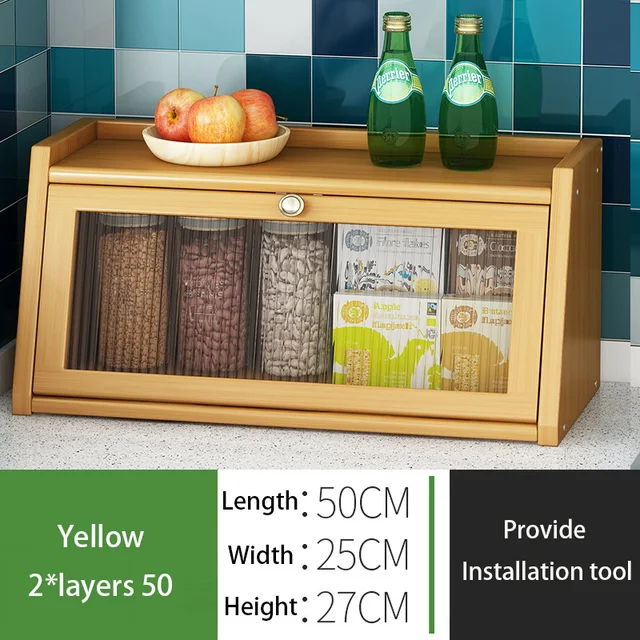 Bamboo Kitchen Storage Cabinet with Acrylic Door Tableware Storage Rack ...