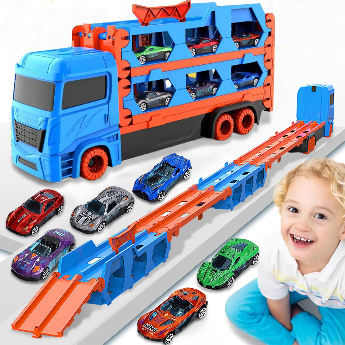 Large-Car-Transporter-Truck-Folding-Track-Racing-Vehicle-Kids ...