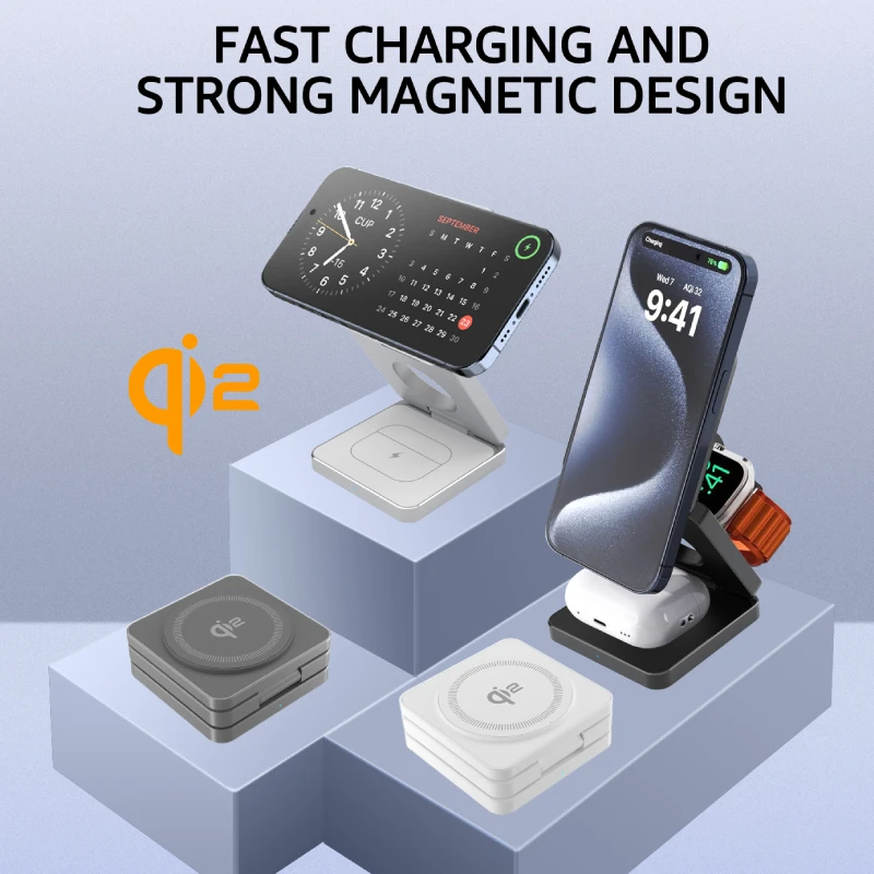 QI2 3 In 1 Magnetic Wireless Charger Stand Pad for iPone16 15 14 13 ...