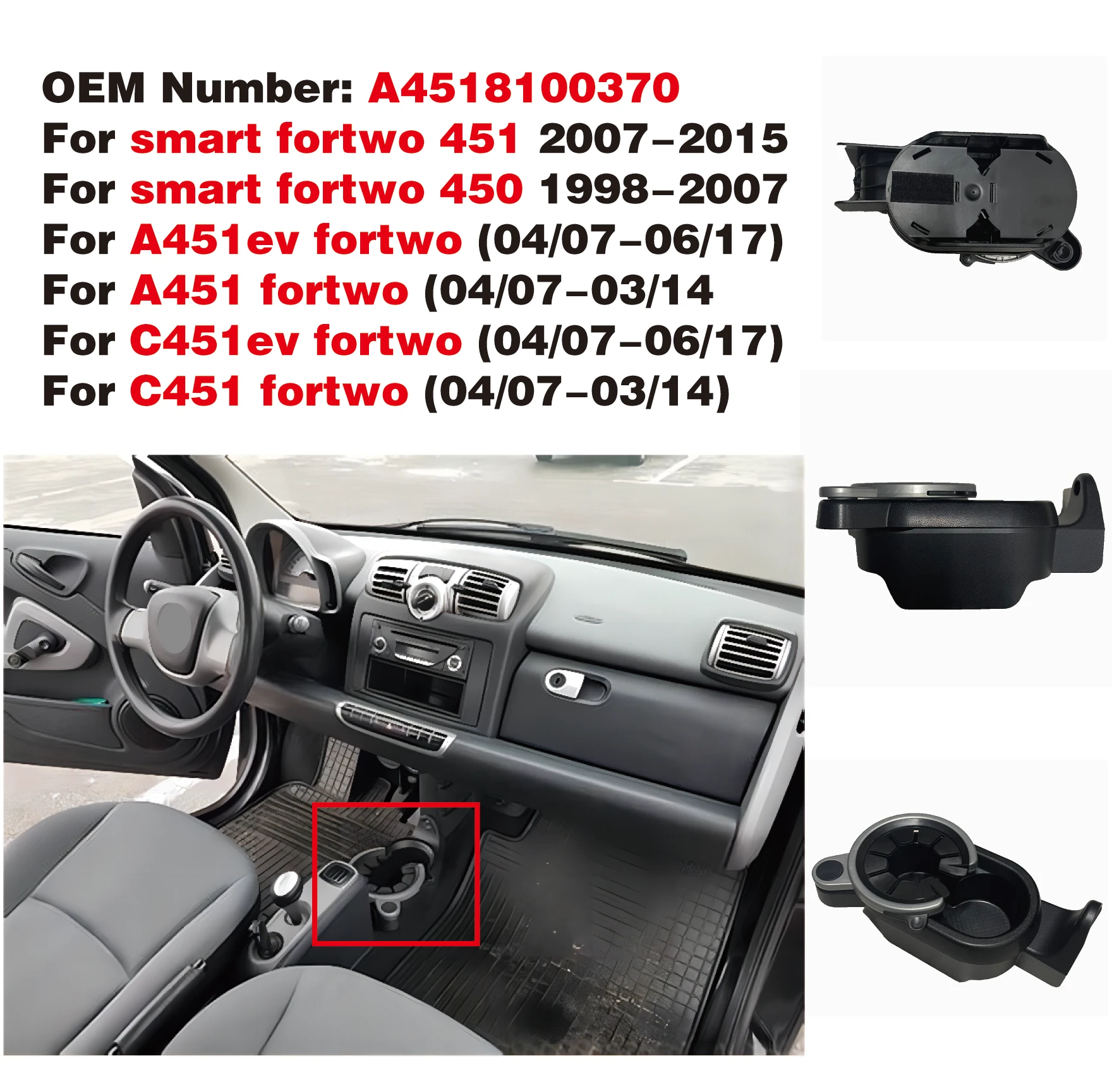 A4518100370 Drink Cup Holder Automotive For Mercedes-Benz Smart FORTWO ...