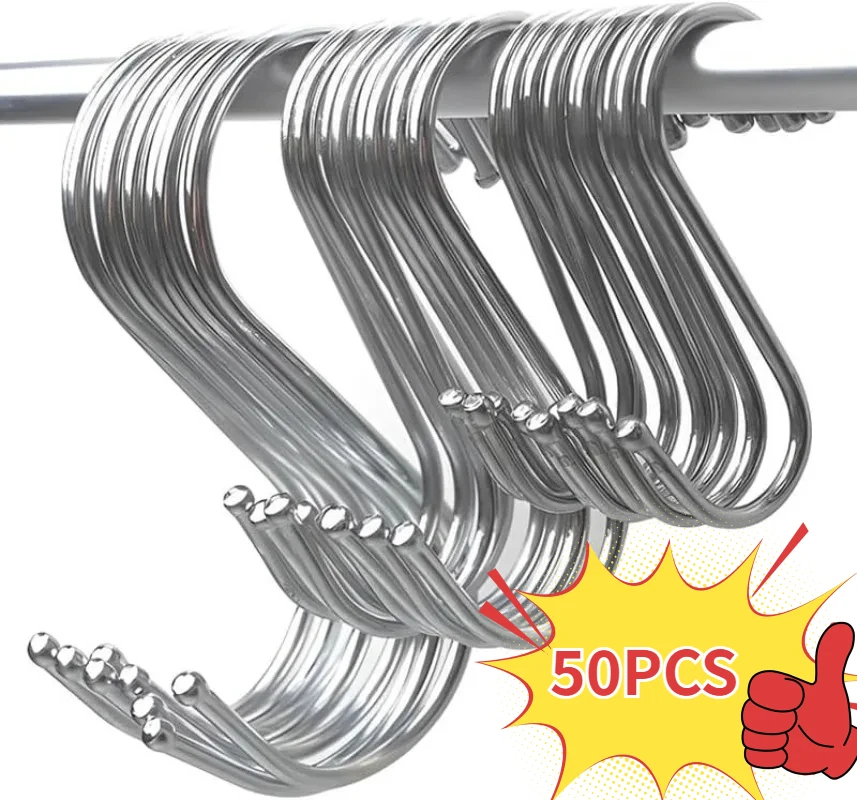 Stainless-Steel-S-Hooks-with-Sharp-Tip-Utensil-Meat-Clothes-Hanger ...