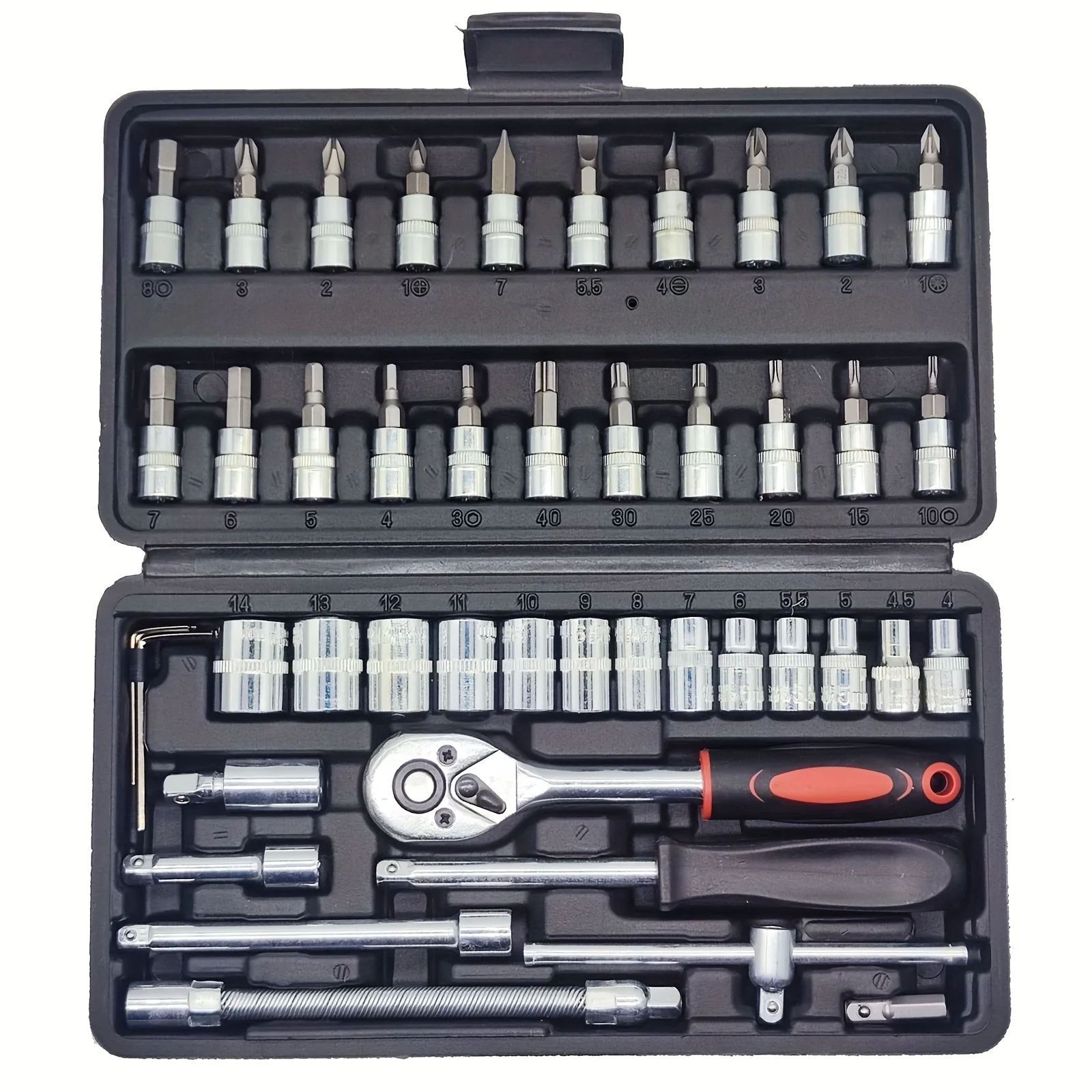 46Pcs Carbon Steel Car Repair Tool Kit 1/4 inch Drive Socket Ratchet ...