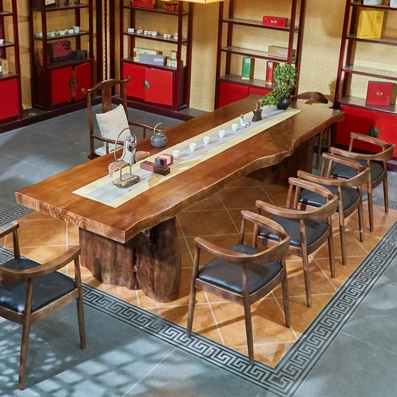Log big board table whole board solid wood tea table natural edge ...