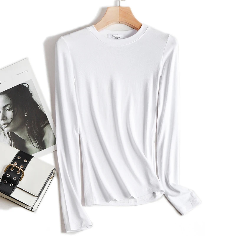 High-Quality-Plain-T-Shirt-Women-Cotton-Knitted-Slim-Elastic-Basic-T ...