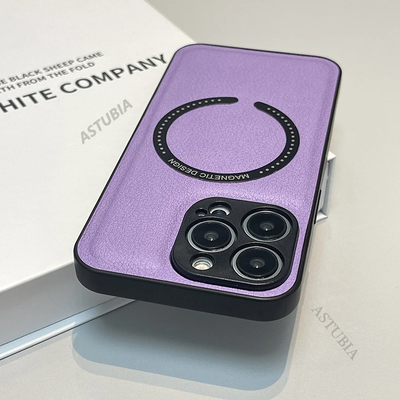 ASTUBIA Luxury Soft Leather Magnetic Charge Phone Case For iPhone 14 13 ...