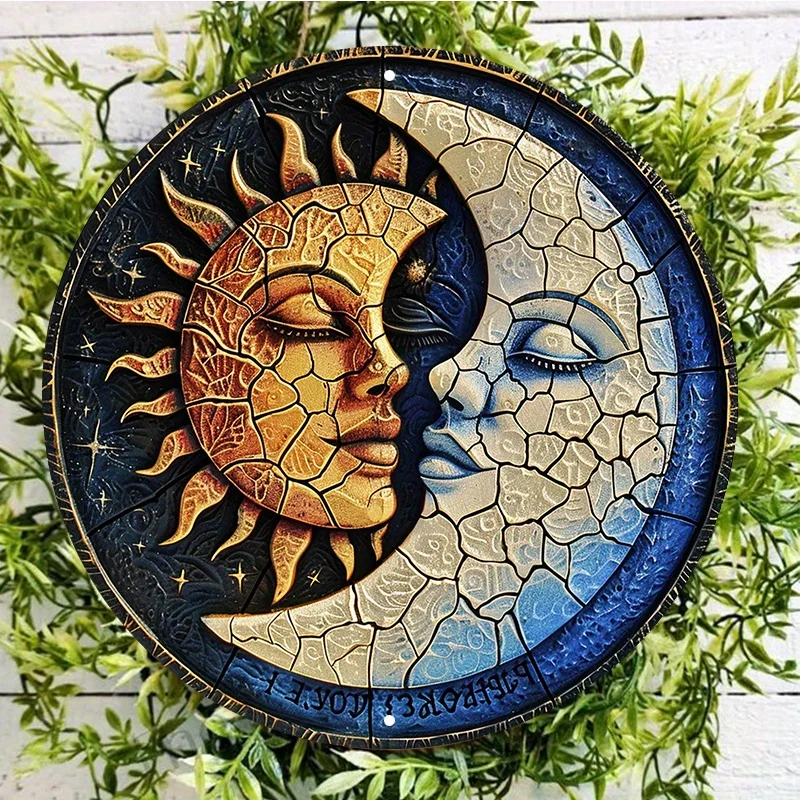 Sun and Moon Round Aluminum Metal Sign, Weatherproof Wall Decor ...