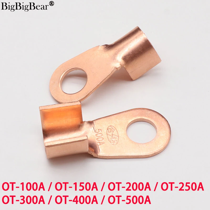 1/5pcs Ot Type 100a 150a 200a 250a 300a 400a 500a Wire Terminal Red Copper Nose Lugs Crimp Open ...