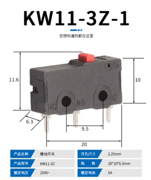 5 uds 100% nuevo KW11 Micro brazo de palanca de rodillo interruptor de ...