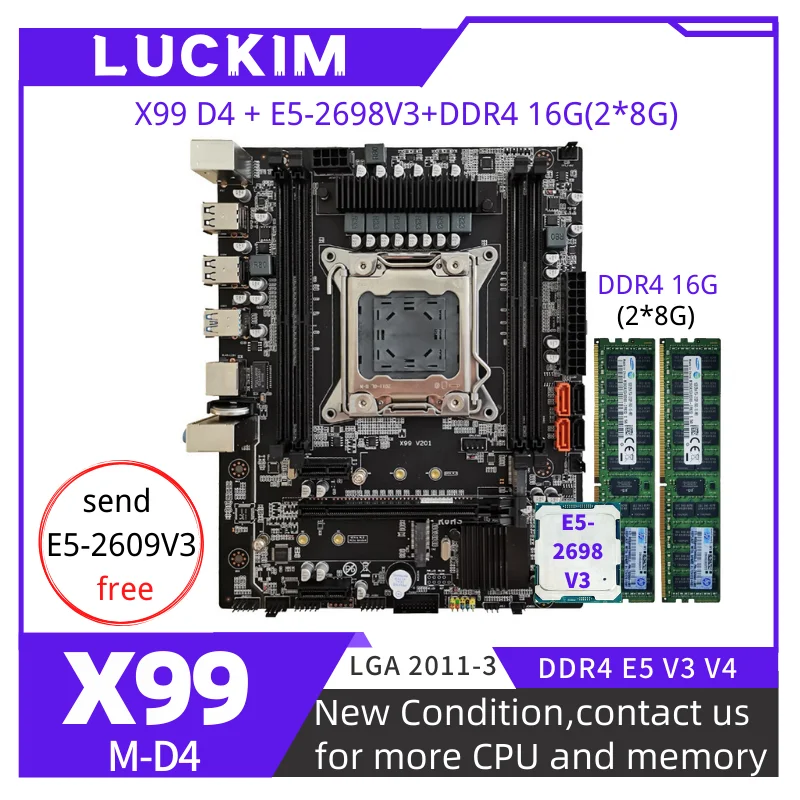 X99 D4 LGA2011-3 Motherboard Set Kit Com CPU Xeon E5-2698V3 16GB(2*8G ...