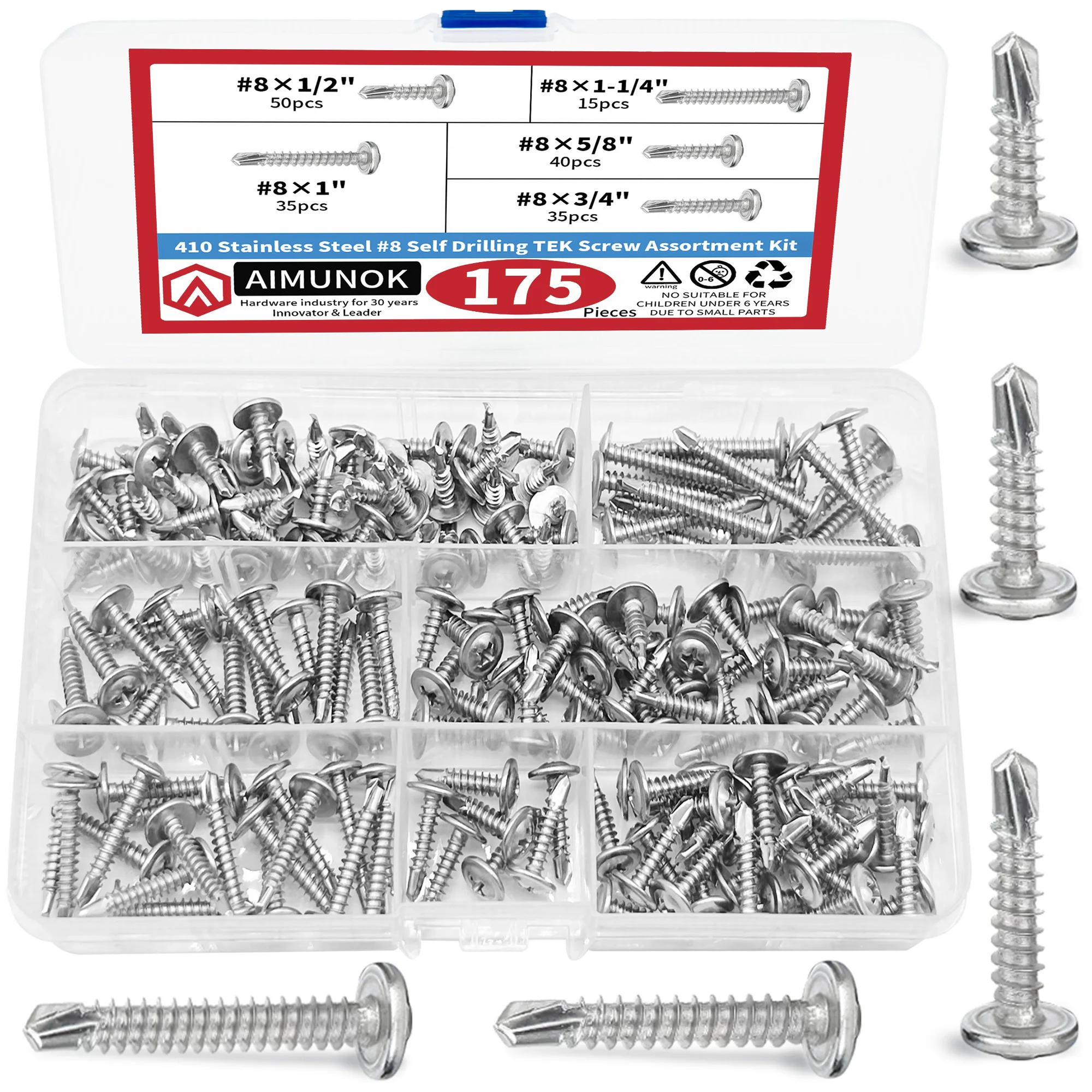 175PCS 410 Stainless Steel Self - Drilling TEK Screws Set - Black ...