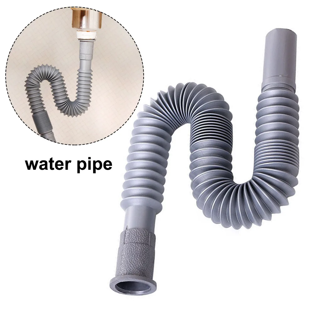 Water-Drain-Flexible-Hose-Pipe-Kitchen-Strainer-Extension-Drain-Gray ...