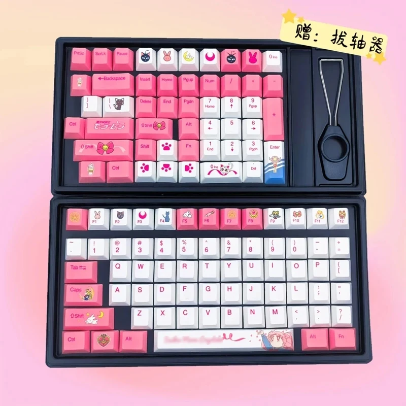 Teclado-Kawaii-Anime-Keycaps-Rosa-PBT-Sublima-o-114-Chaves-Cherry ...