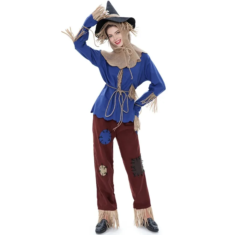 Scarecrow Costume Blue Top Pants Set Halloween Adult Cosplay Costumes ...