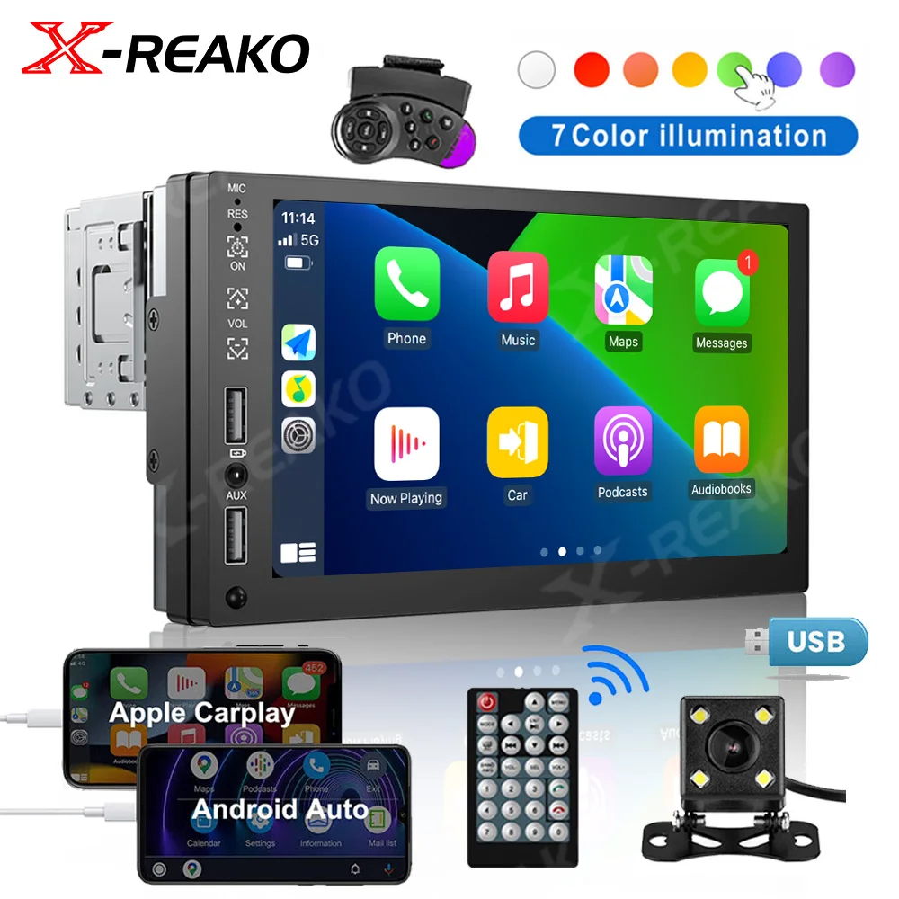 X-REAKO 1Din Car Radio 7'' Carplay Auto Touch Screen Universal Car ...