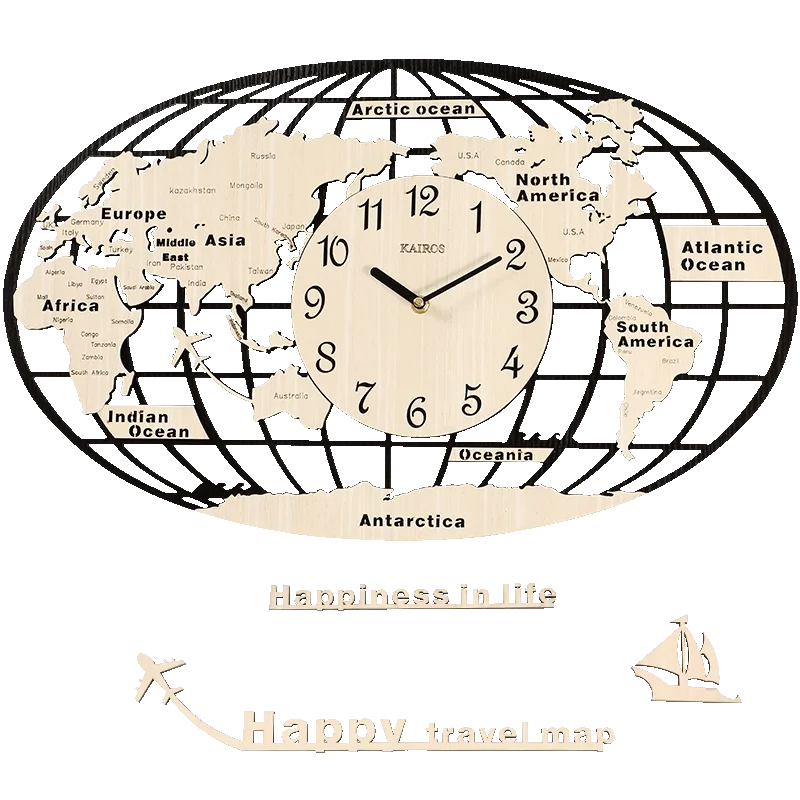 Reloj-de-pared-con-mapa-del-mundo-grande-accesorio-de-madera-y-Metal ...