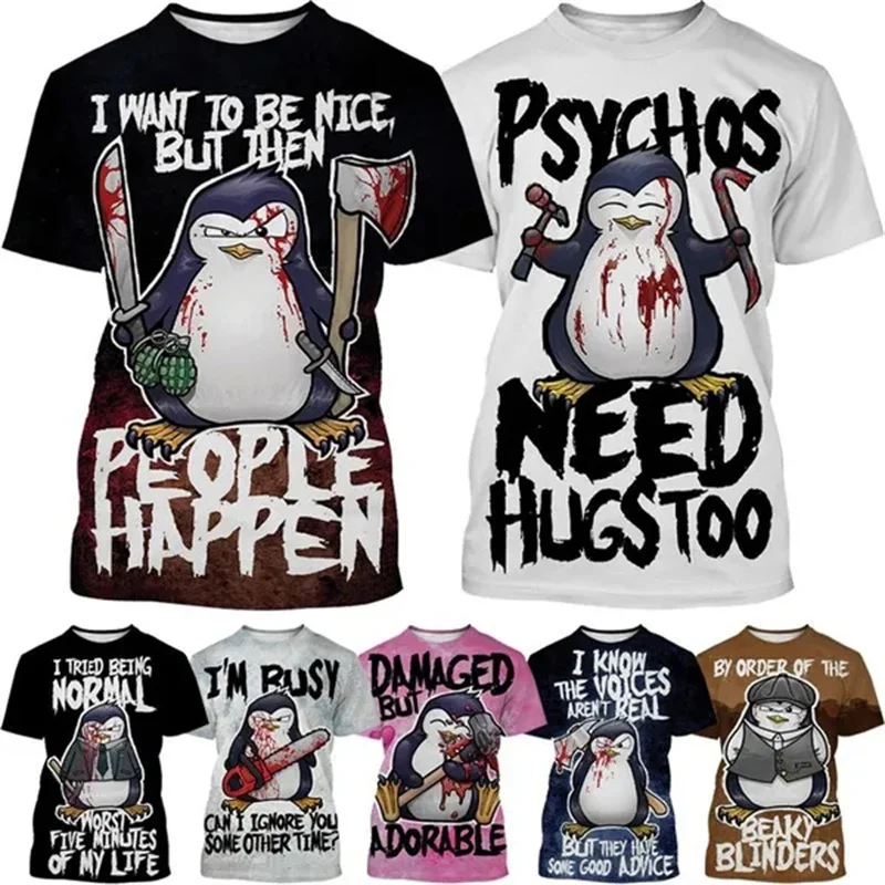 Crazy-Penguin-3D-Printed-T-Shirt-Short-Sleeve-Summer-Crime-Penguin-Text ...