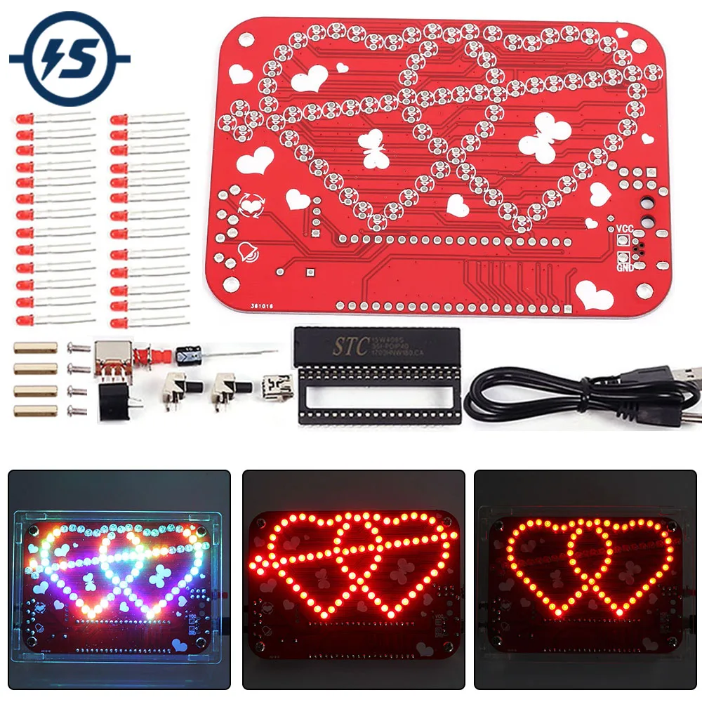 DIY LED Electronic Kit Heart Love Music LED Flashing Light Valentine's ...