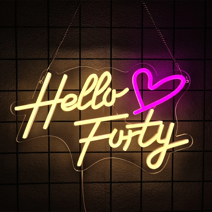 Hello Forty Neon Sign For Wall Decor,Led Neon Light For Woman Happy ...