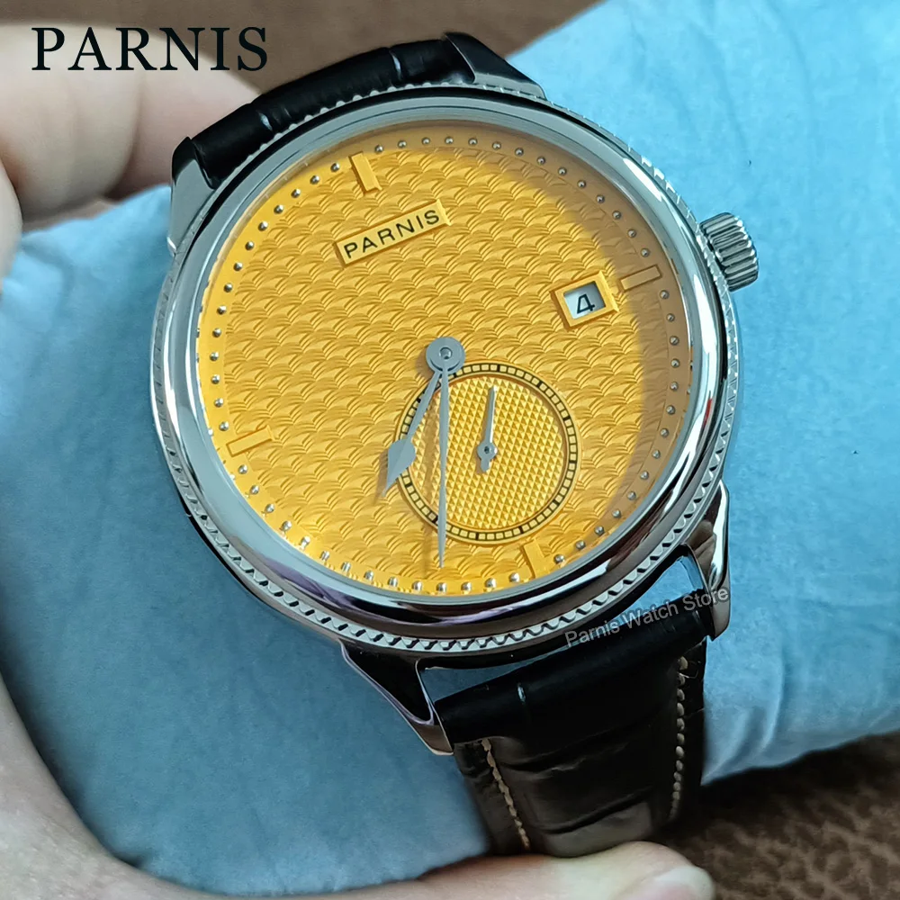 Parnis 42mm Silver Case Yellow Dial Automatic Mechanical Men's Watch ...
