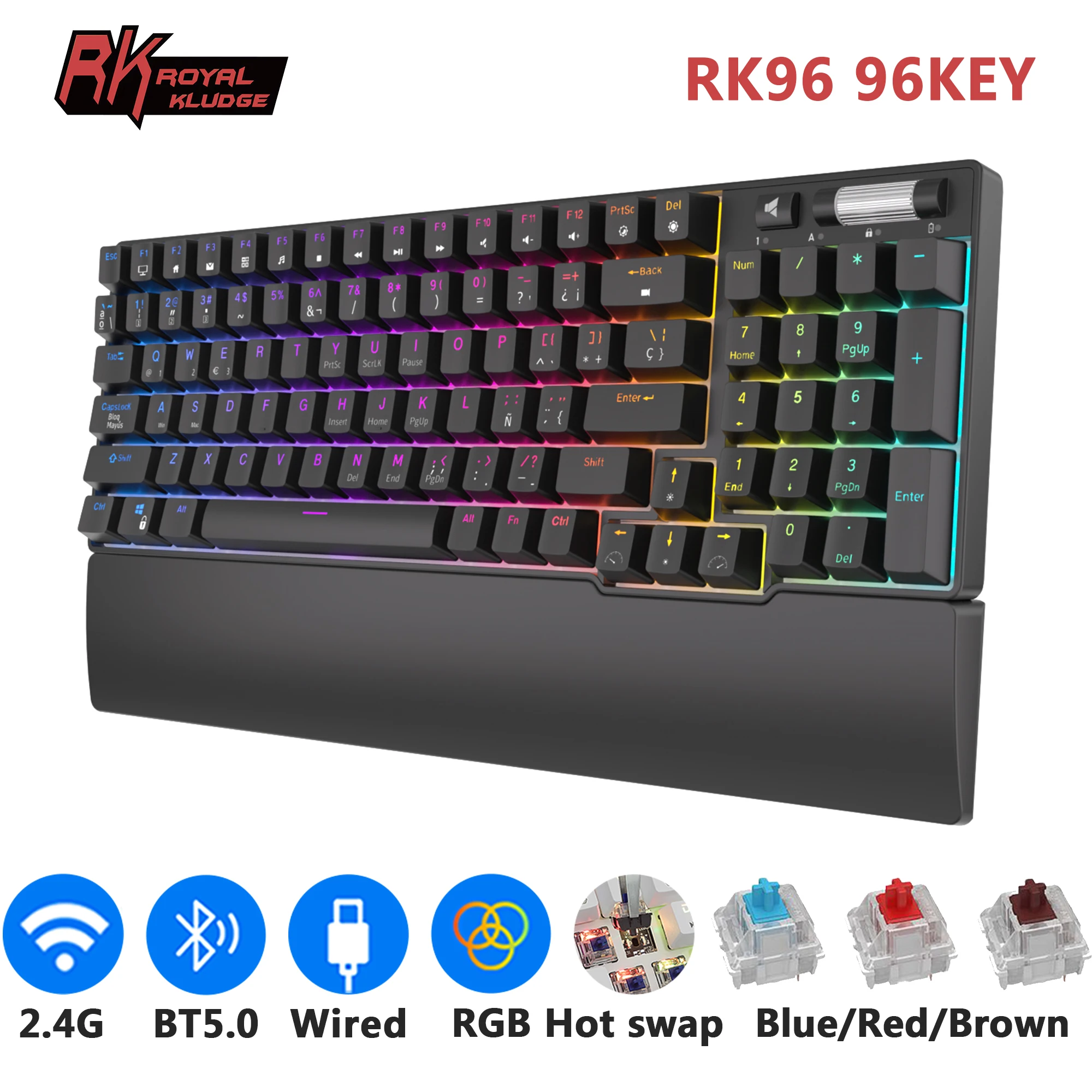 RK ROYAL KLUDGE-Español Teclado mecánico inalámbrico RK96, dispositivo con Bluetooth, 96 teclas ...