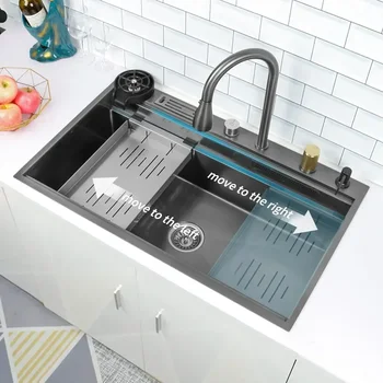 Waterfall Kitchen Sink Nano 304 Stainless Steel Large Single Slot Above ...