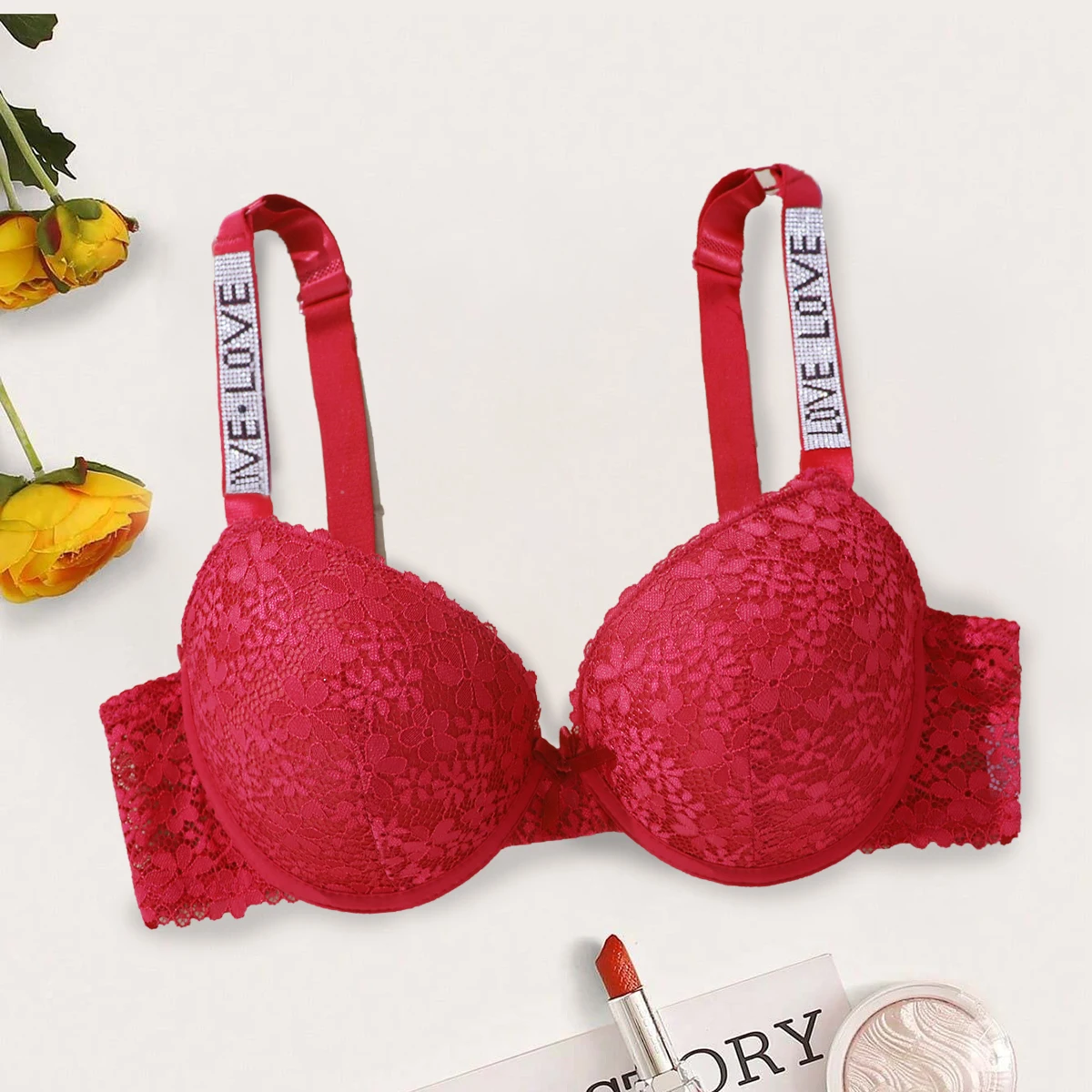 Beauwear-Shine-Letter-Straps-Push-Up-Bra-Comfy-Breathable-Floral-Lace ...