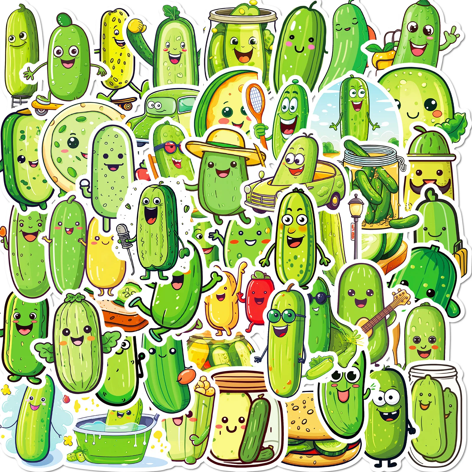 50pcs-Pickle-Stickers-Cucumber-Stickers-Green-Stickers-Vinyl-Waterproof ...