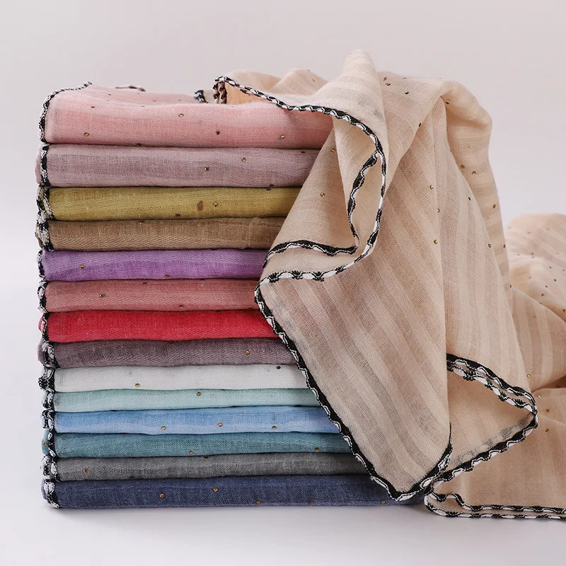 New Designs Cotton Linen hajib Scarf Stripe Islamic Ladies Head Scarf ...