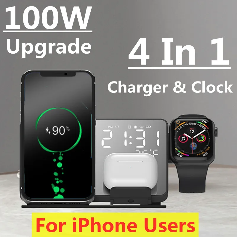 100W Wireless Charger Stand Pad For iPhone 14 13 12 11 Pro X XS Max 8 ...