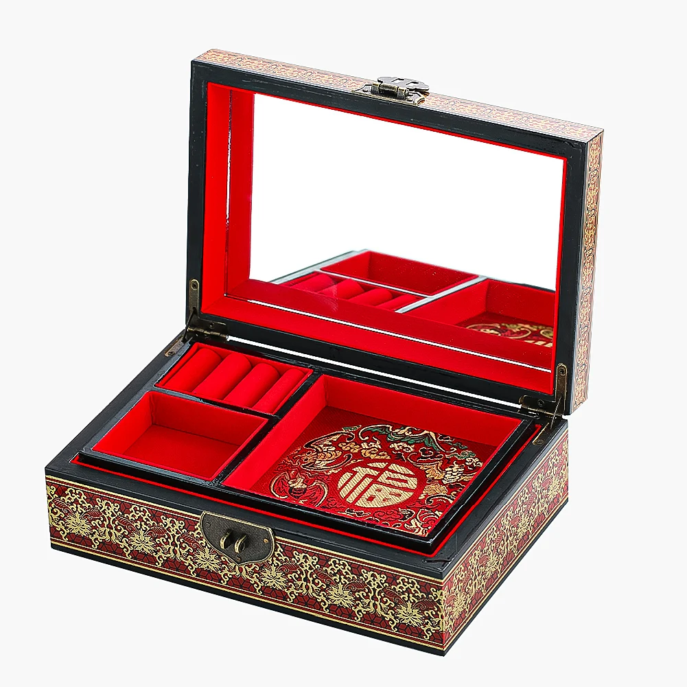 Chinese Retro Storage Box Wooden Printed Festive Jewelry Box Organizer ...