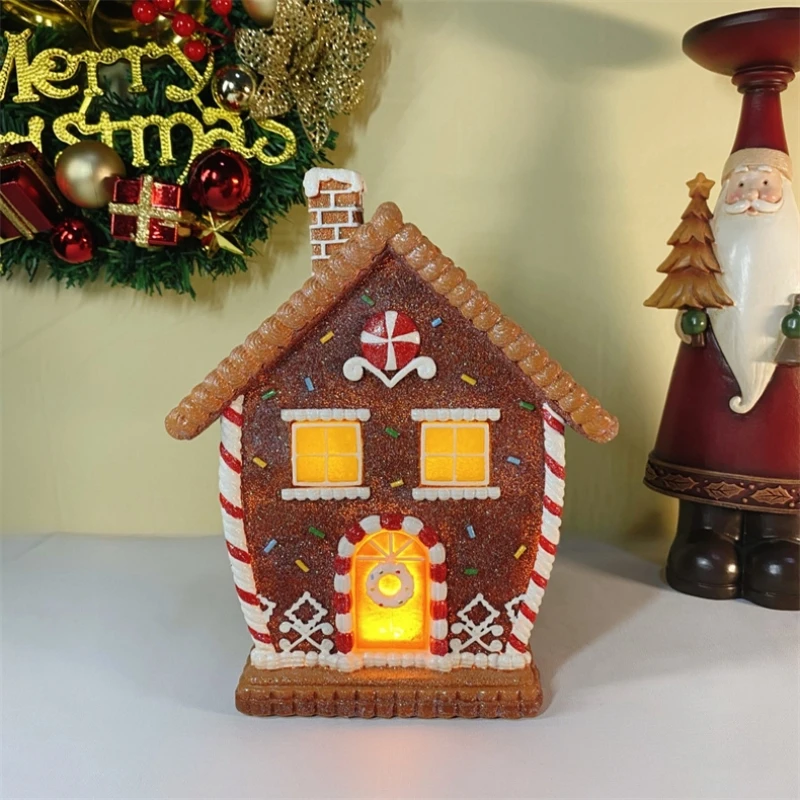 Estatueta-LED-Gingerbread-House-Resina-Village-Houses-Xmas-Party-Home ...
