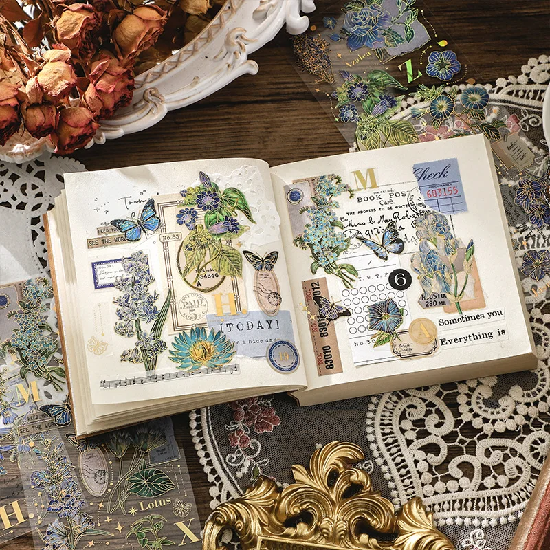 3pcs Vintage Hot Stamping Plant Decorative Stickers Retro Flowers Diy ...