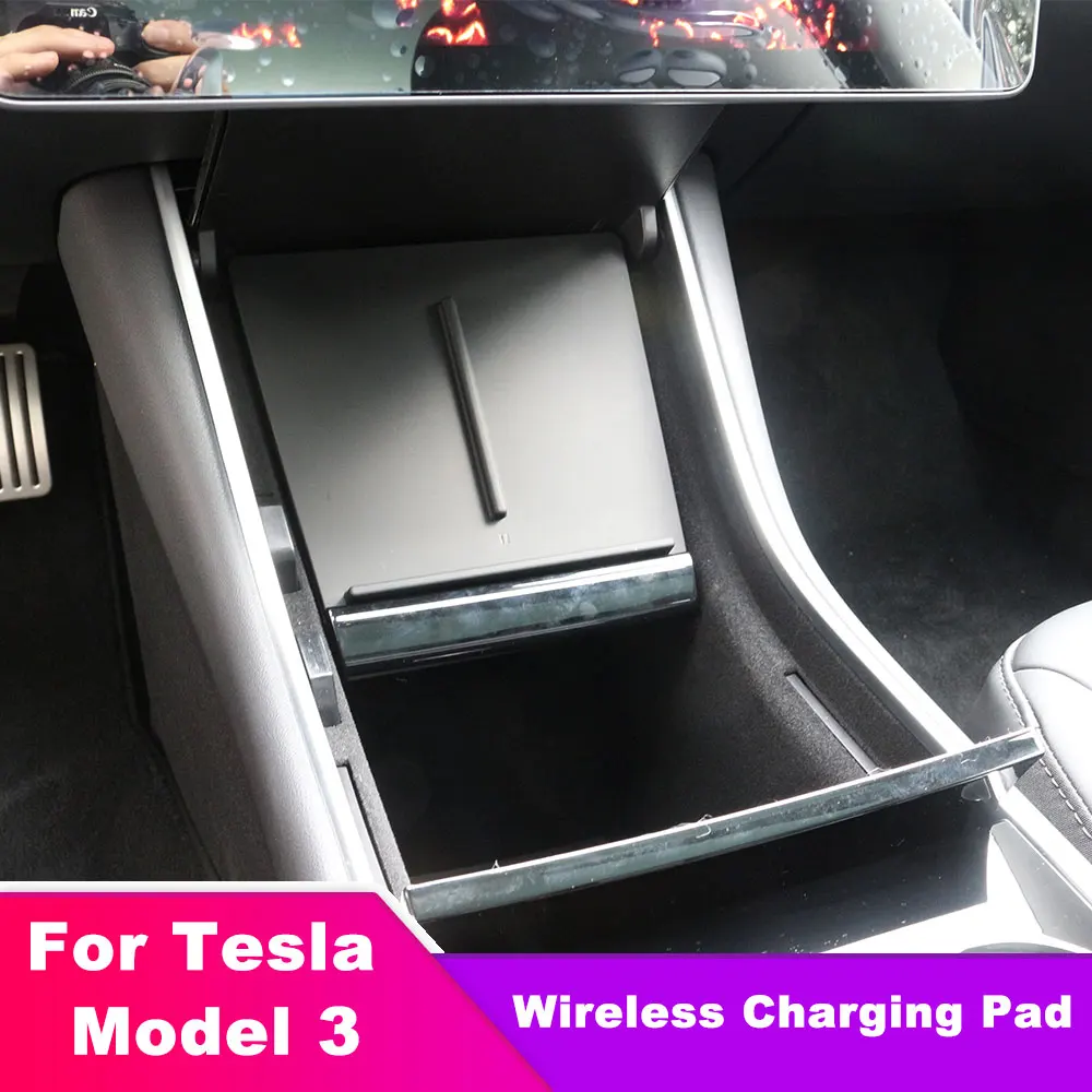 For tesla model 3 17-20 Carbon Fiber ABS Fast Wireless Phone Charger ...