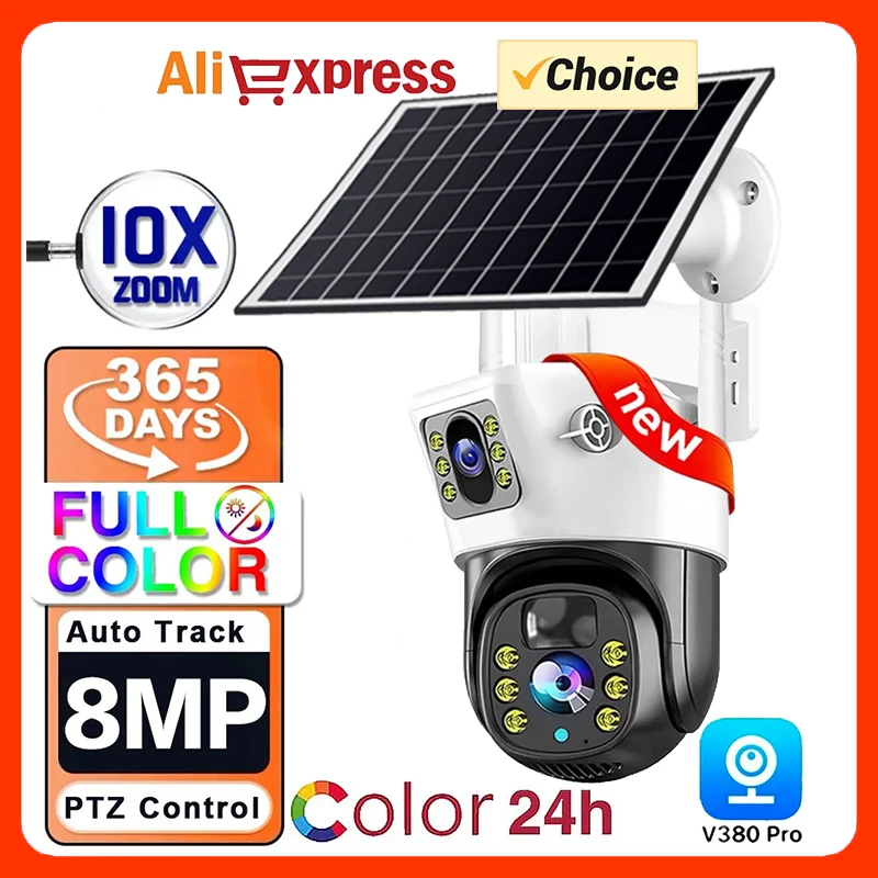 4G SIM Card Solar Camera WiFi 360 IP Camera 8MP 4K CCTV Battery Cameras ...