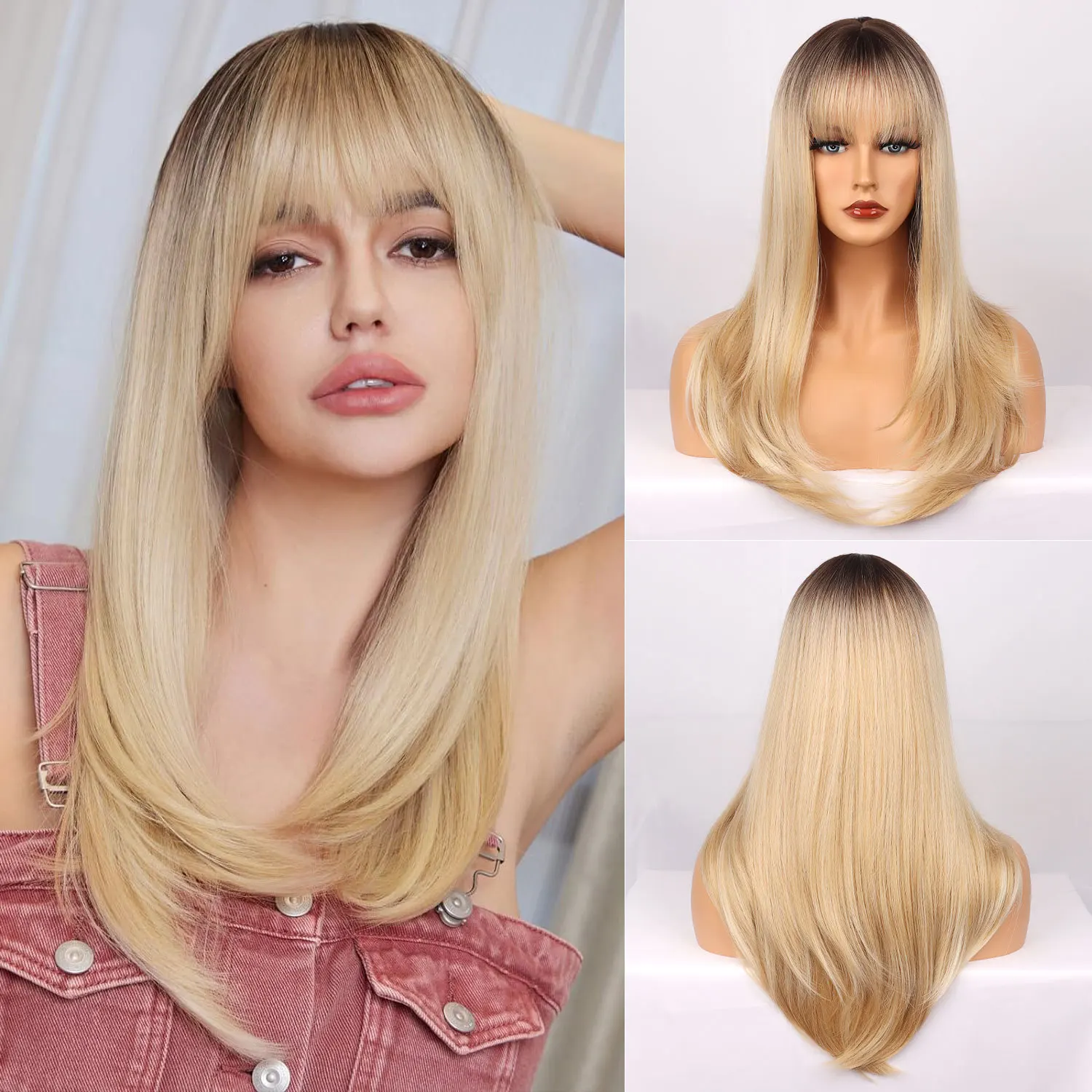 Long-Straight-Synthetic-Breathable-Woman-Wigs-with-Bang-Ombre-Natural ...