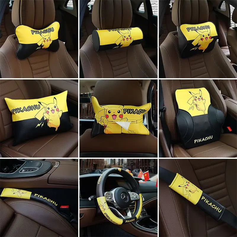 Cartoon-Anime-Pikachu-Car-Interior-Cute-Headrest-Lumbar-Pillow-Leather ...