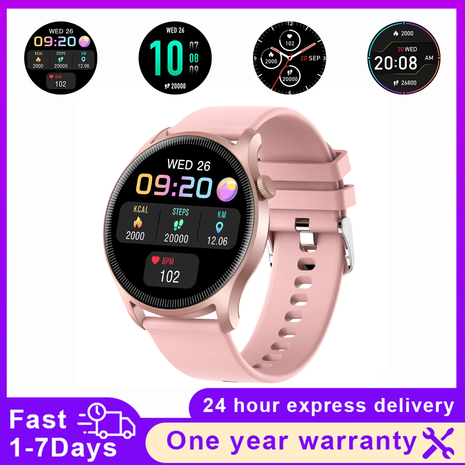 Round-Women-Smart-Watch-Full-Touch-Screen-Sports-Fitness-Tracker-IP67 ...