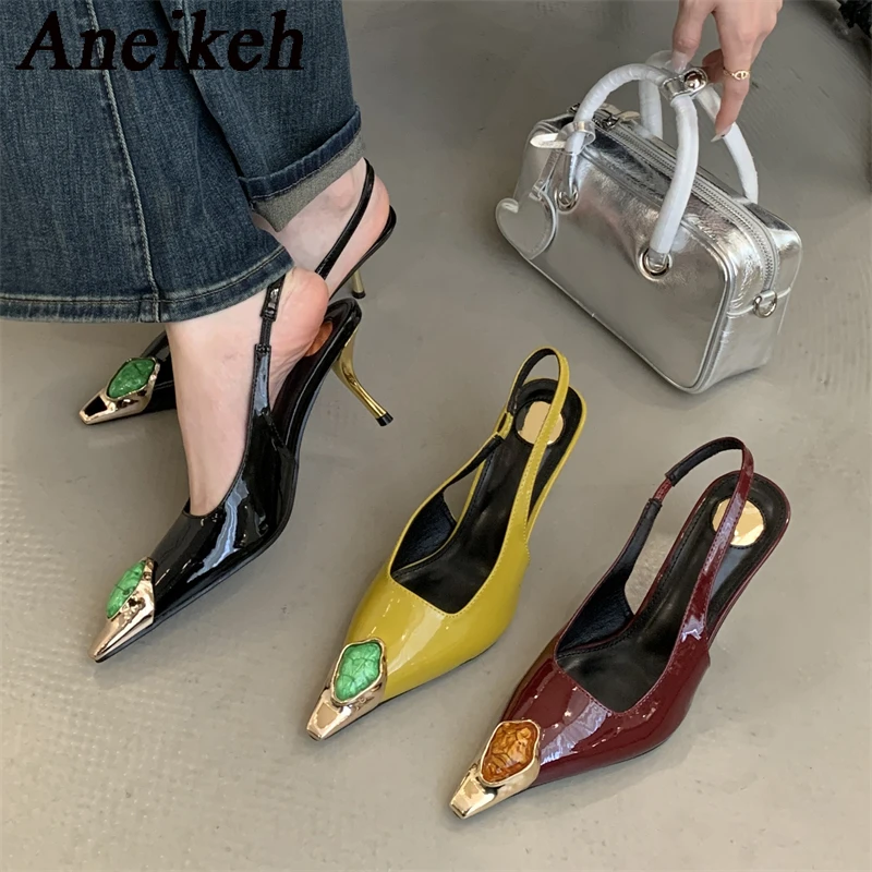 Aneikeh Street Style Design Metal Square Head Diamonds Woman Pumps ...