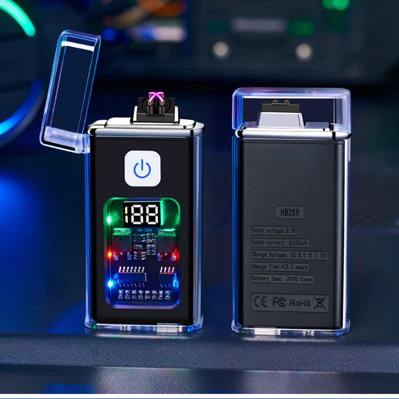 Brand-New-Transparent-Shell-Double-Arc-Lighter-Digital-Power-Display ...