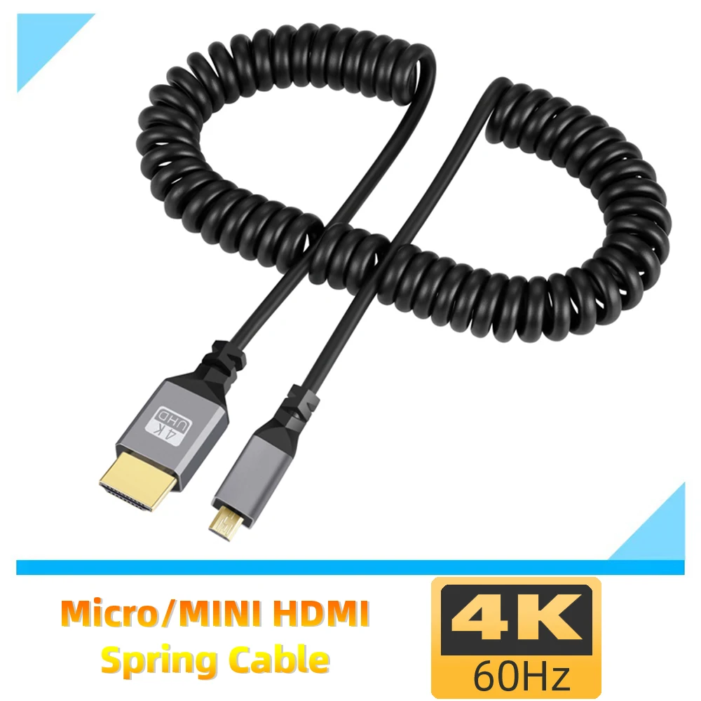 4K@60HZ Micro mini HDMI TO HDMI Coiled Extension Flexible Spiral Cable ...
