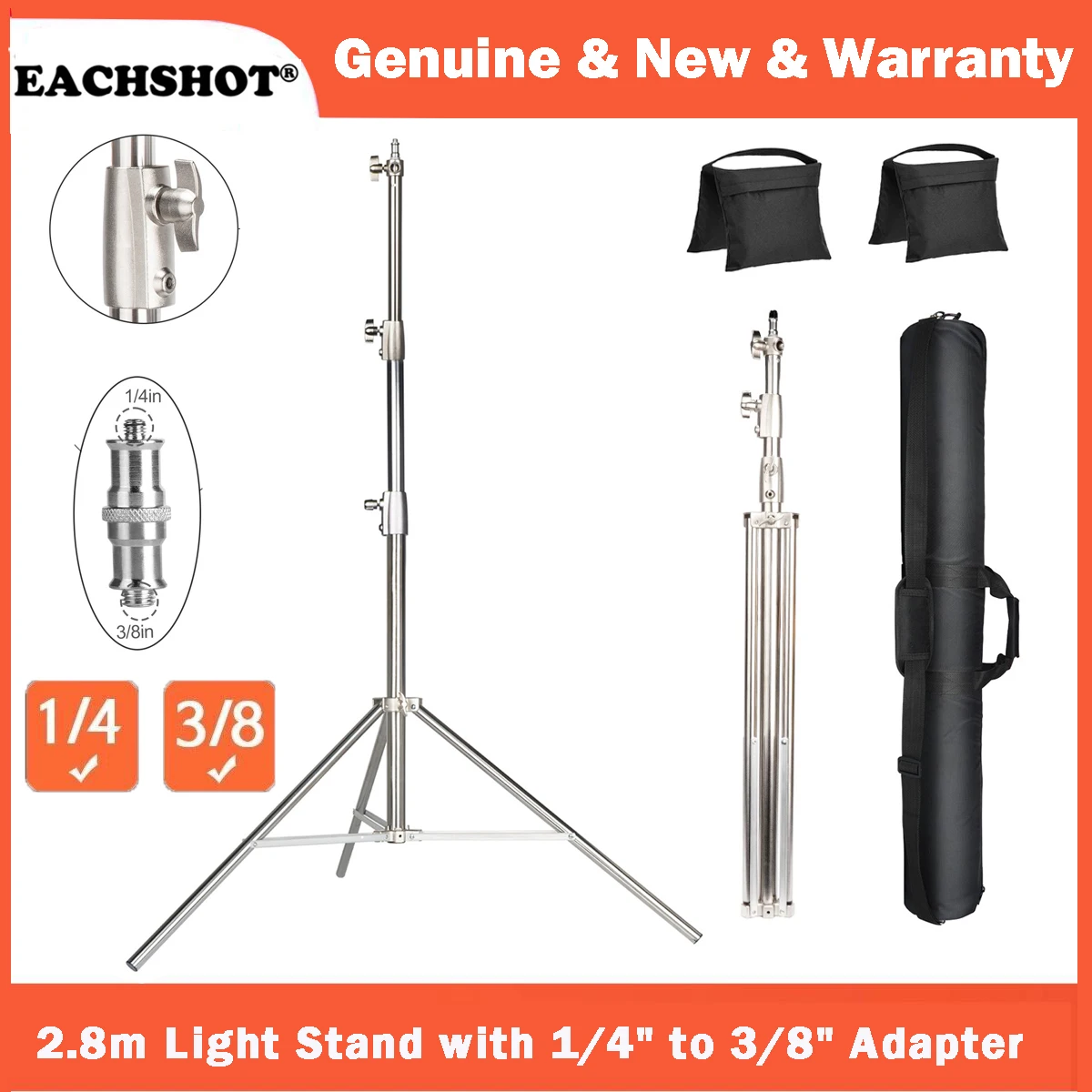 EACHSHOT-2-8m-Light-Stand-Stainless-Steel-Heavy-Duty-for-Aputure-300d ...