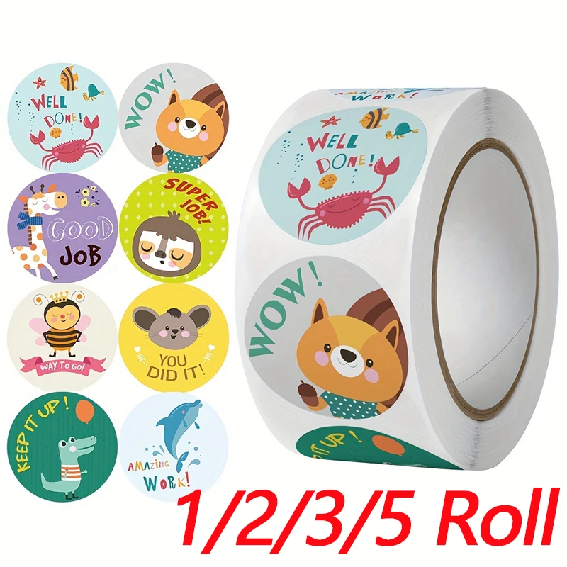 1-5Roll-Reward-Encouraging-Graphic-Stationery-Animal-Sticker-500pcs ...