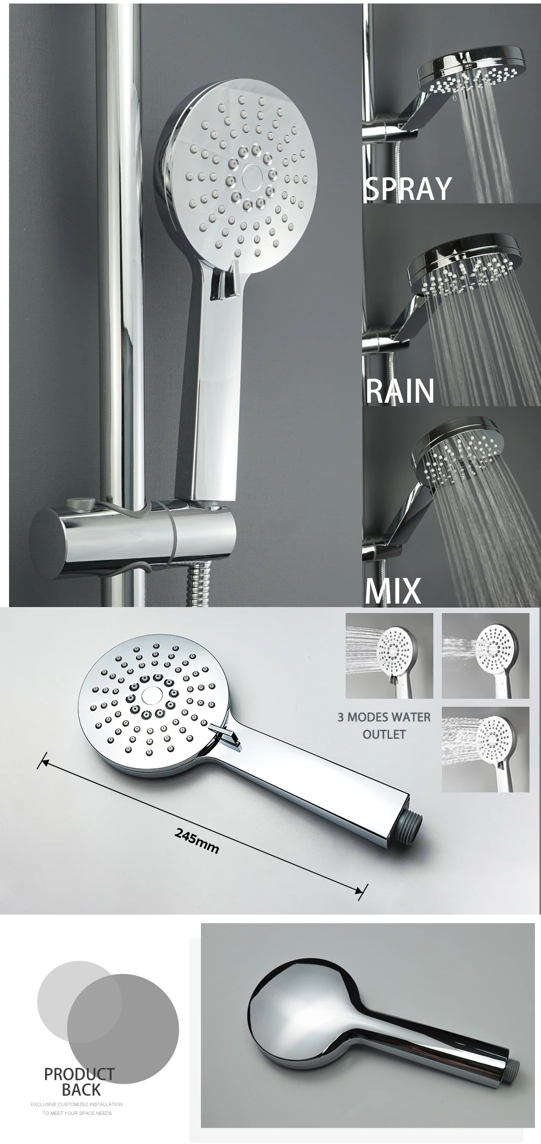 Barre de douche réglable,barre de levage extensible,colonne de douche murale,pommeau de douche à ...