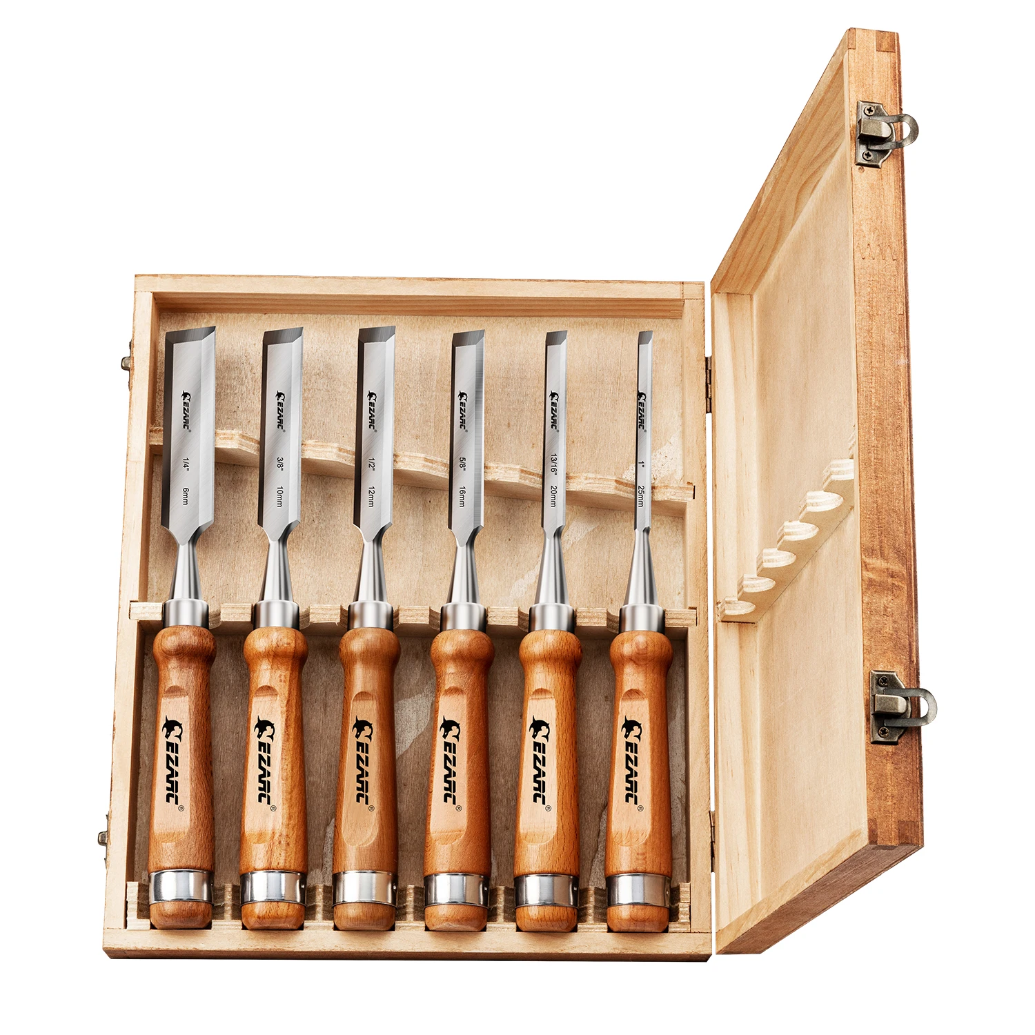 EZARC-6pcs-Wood-Chisel-Set-for-Woodworking-CRV-Steel-with-Walnut-Handle ...