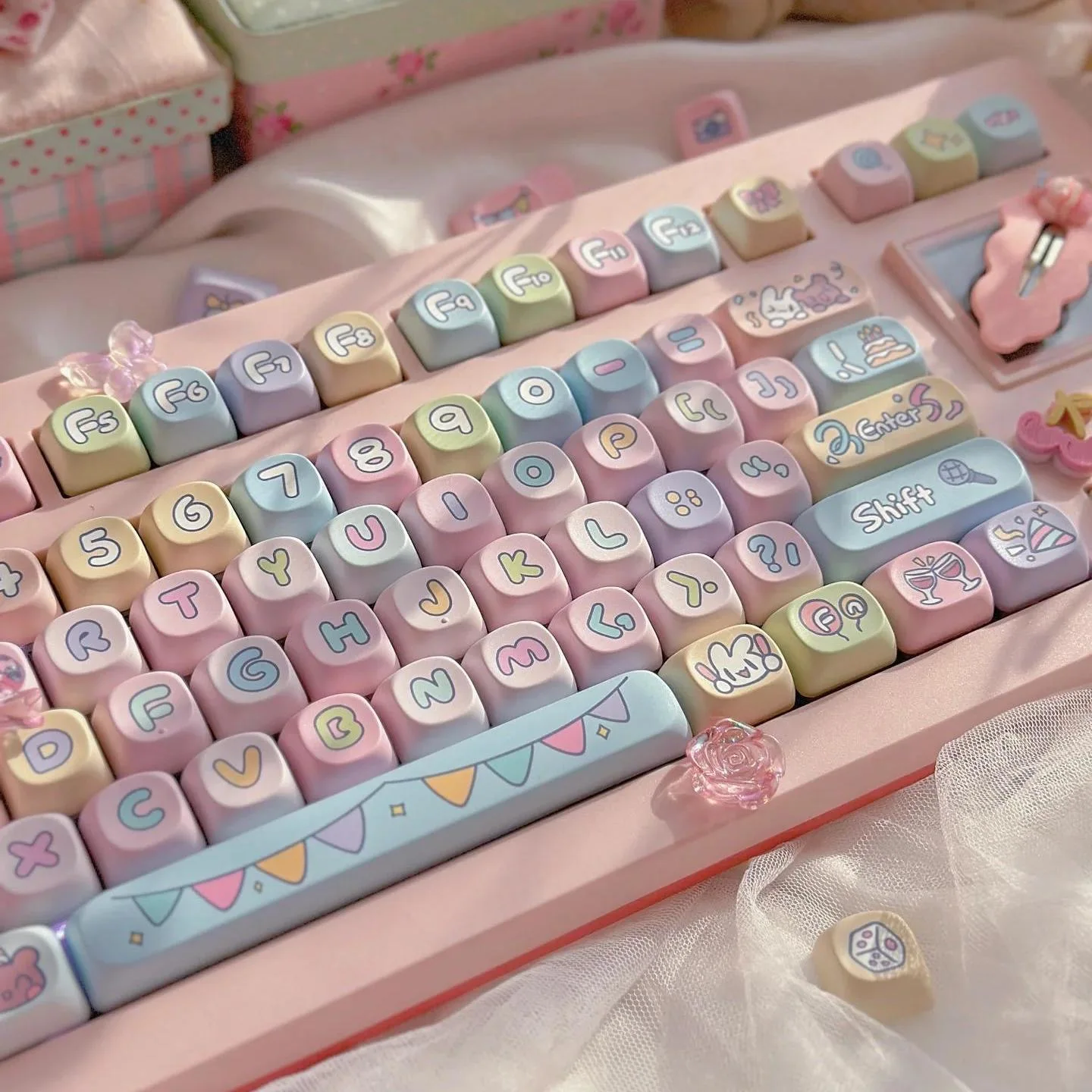 Colorful-Party-theme-Keycap-ROA-Profile-Gift-Cute-PBT-Keycaps-123-Keys ...